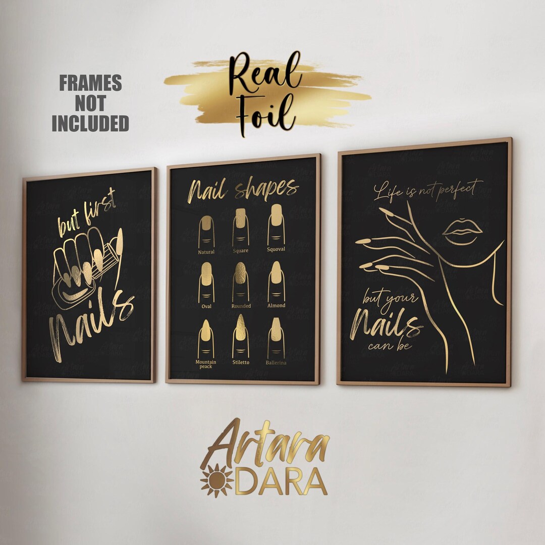 Nails Salon Decor, Real Foil Print, Nail Shapes Poster, Manicurist Gift ...