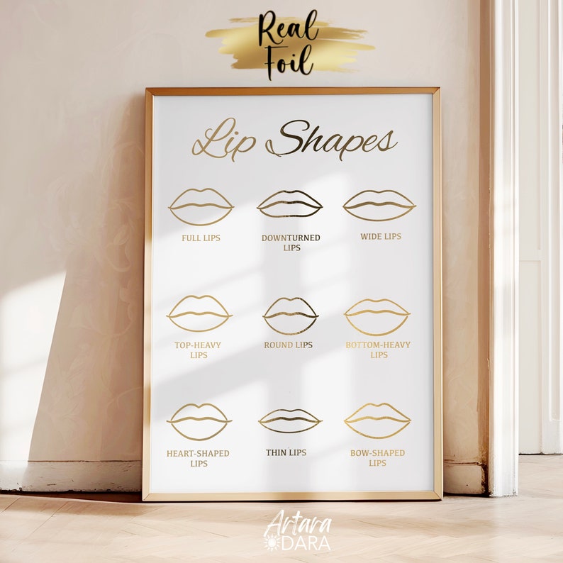Juego de 4 pósteres dorados sobre relleno de labios: Formas de labios ...