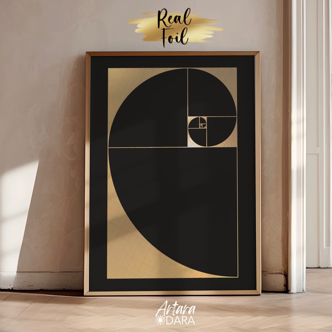 Golden Ratio Art Fibonacci Spiral Print Real Foil Art Gold - Etsy