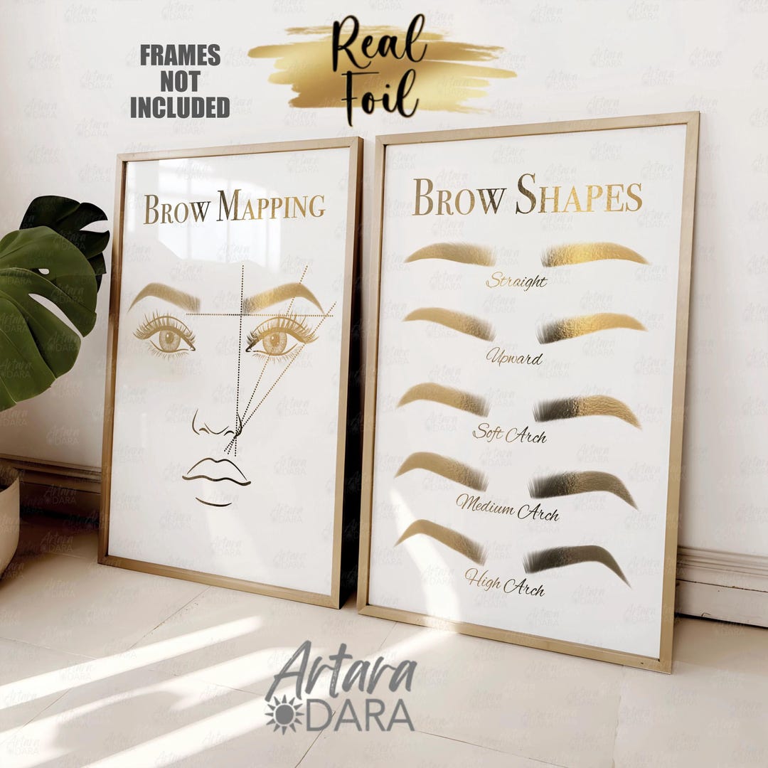 Brow Wall Art, Real Foil Print, Brow Shapes Posters, Brow Mapping Art ...