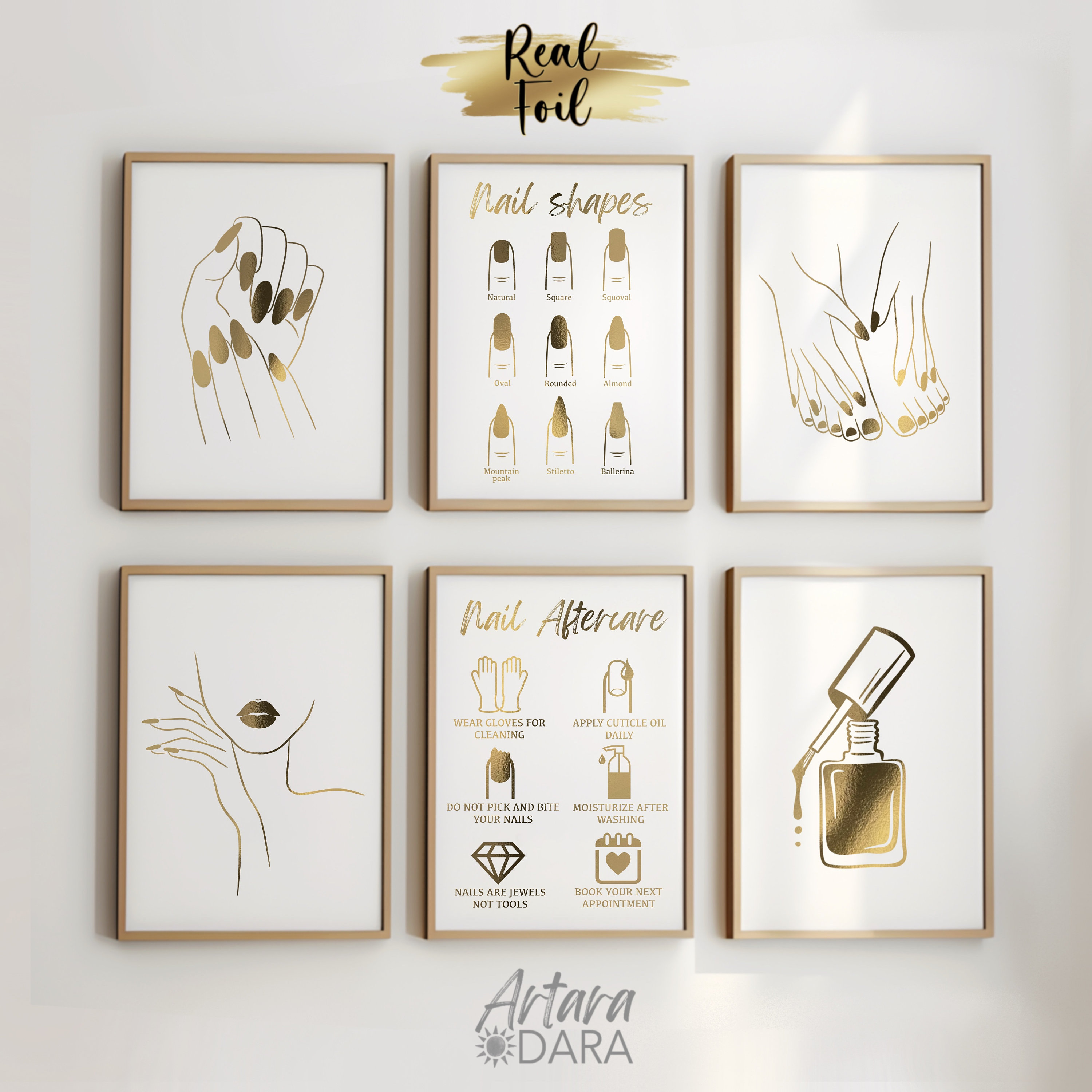 Nails Salon Decor, Real Foil Print, 6 Nails Poster, Nail Aftercare Art ...