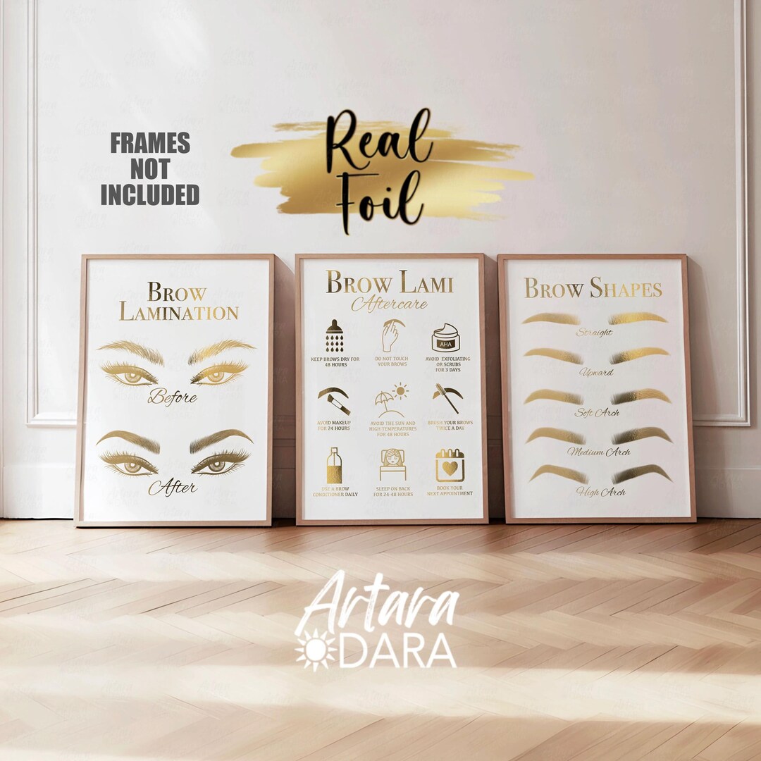 Gold Foil Brow Lamination Posters: Beauty Salon Wall Art (unframed Set ...