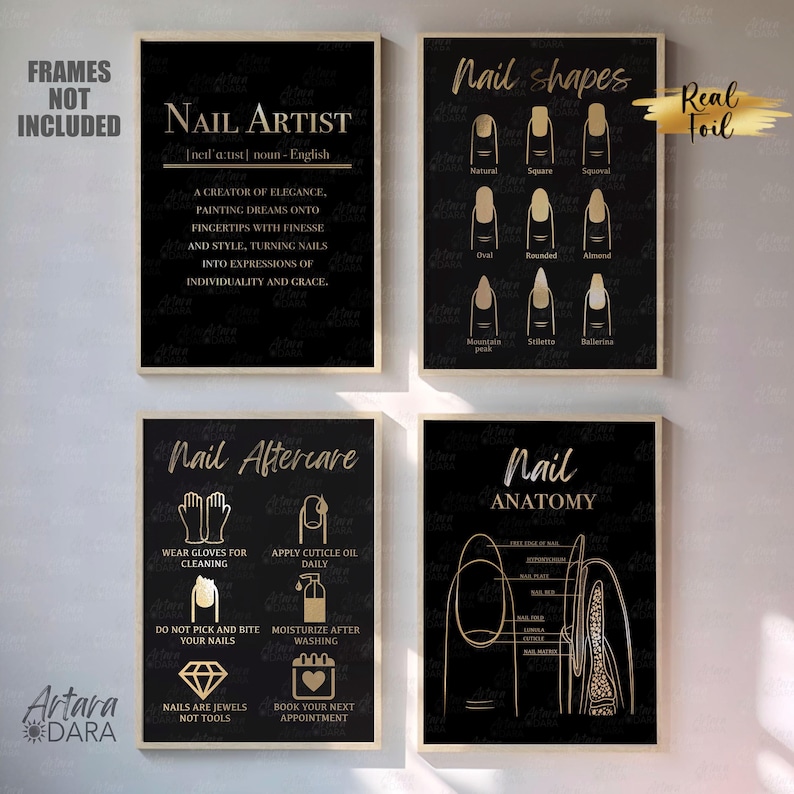 Nail Salon Decor Prints, Nail Shapes, Foil Art, Set of 4 - Etsy