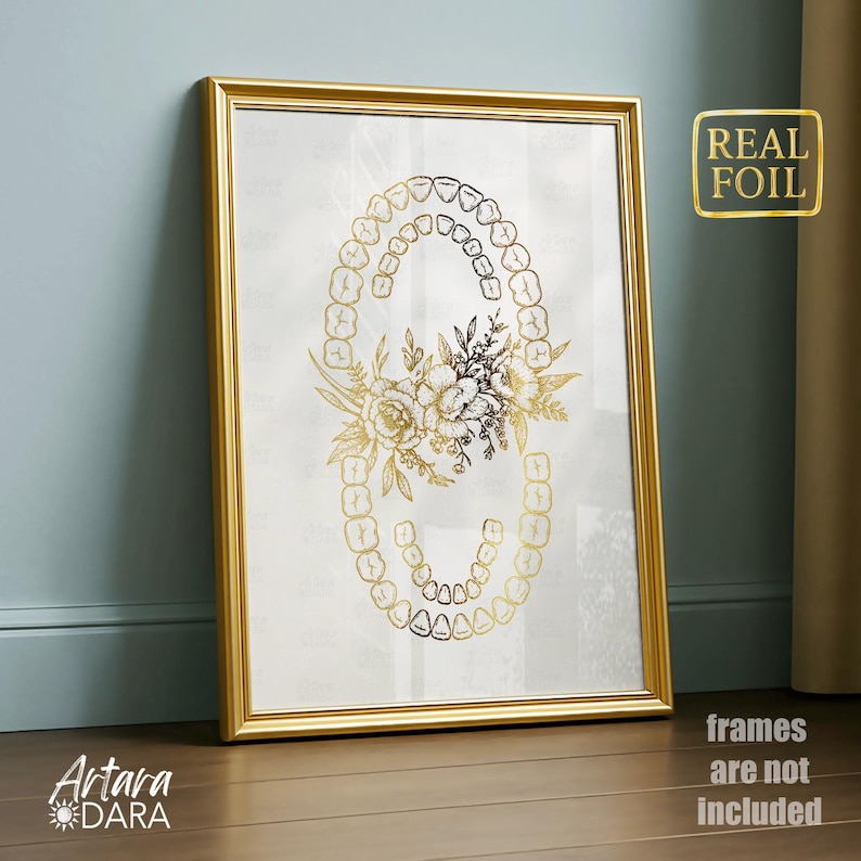 Luxury Gold Foil Dental Wall Art Set of 4, Teeth Anatomy & Perfect ...