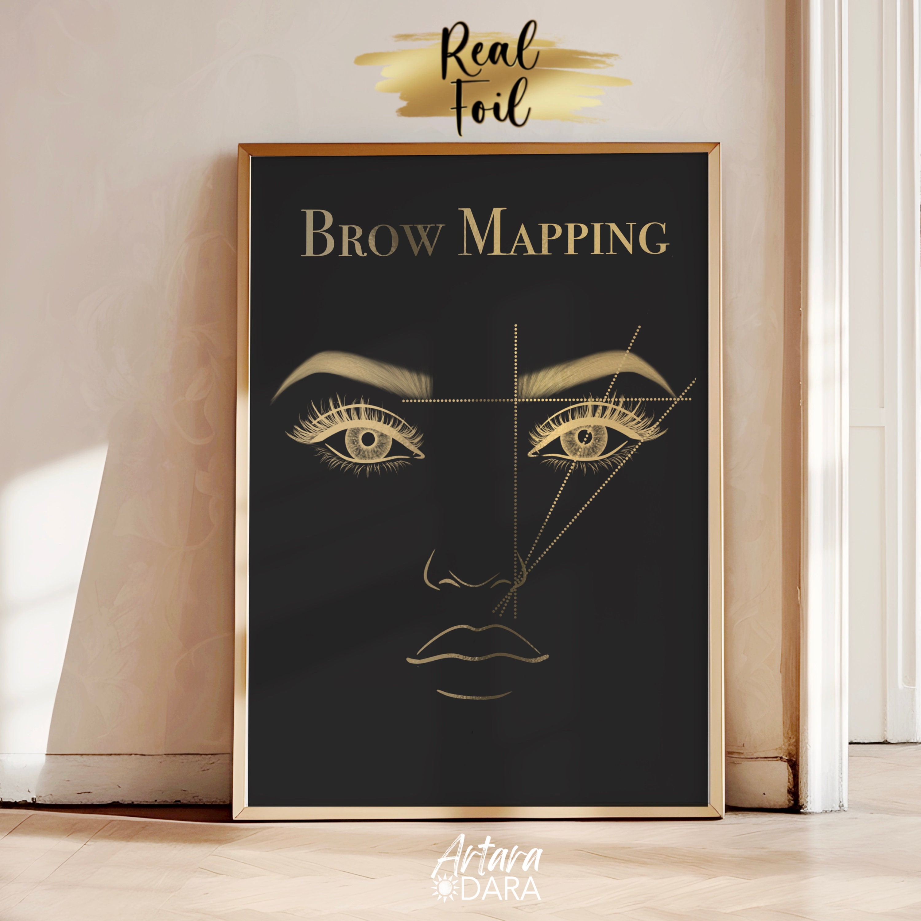 Brow Mapping Poster, Real Foil Print, Microblading Art, Brow Shape ...