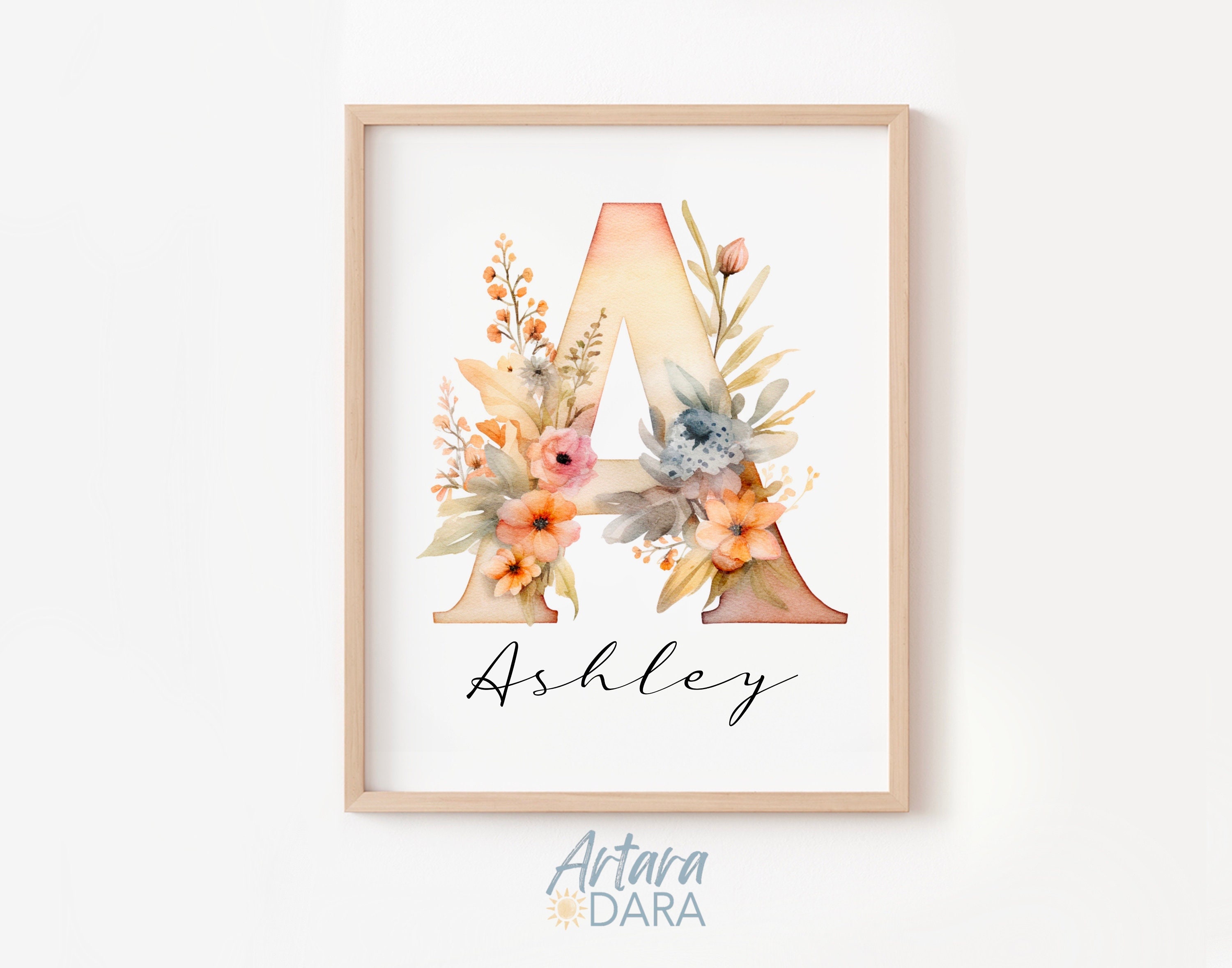 Custom Name Print, Boho Letter Wall Art, Initial Wall Art, Personalised ...