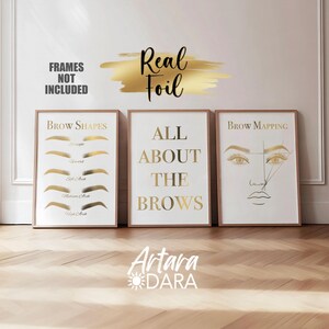 3 Eyebrows Posters, Real Foil Print, Brow Salon Decor, Makeup Wall Art ...