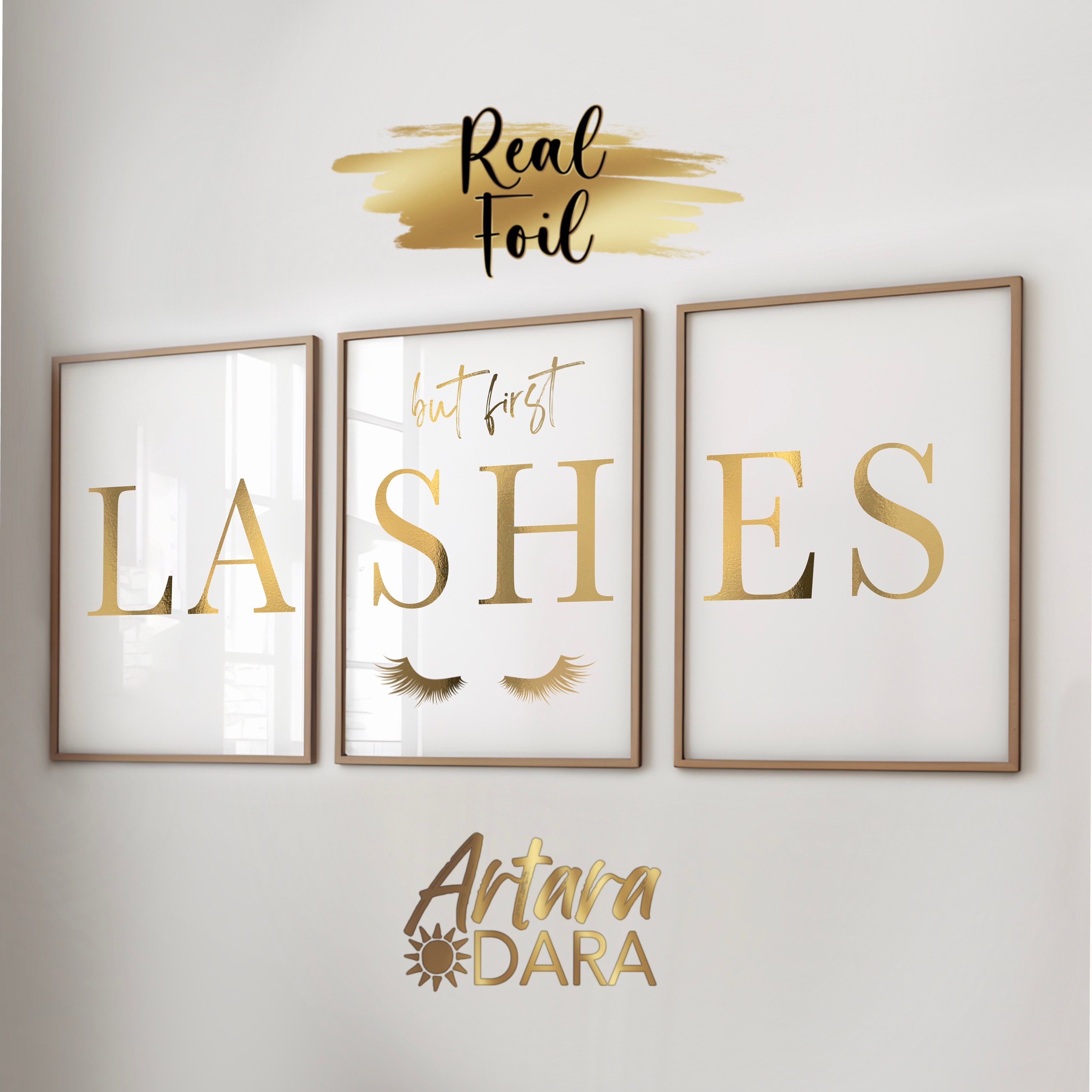 Lash Tech Poster, Real Foil Poster, Golden Lashes Art, Beauty Salon ...