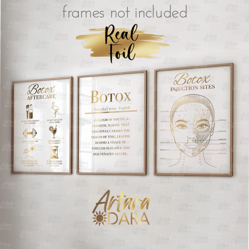 Botox Aftercare, Injection Sites & Definition — Set of 3 Gold Foil ...