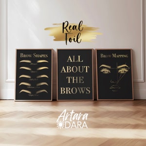 3 Eyebrows Posters, Real Foil Print, Brow Salon Decor, Makeup Wall Art ...