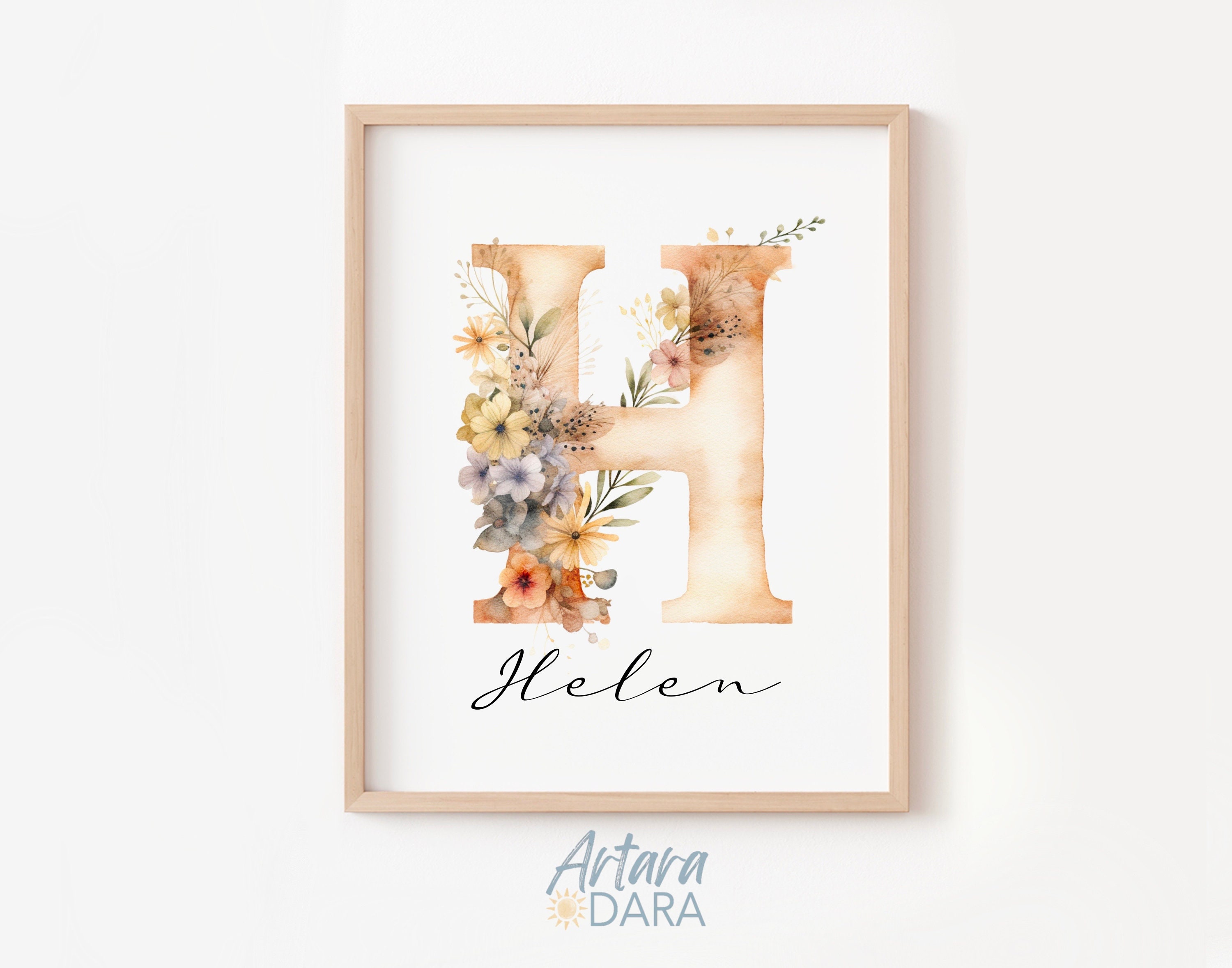 Custom Name Print, Boho Letter Wall Art, Initial Wall Art, Personalised ...