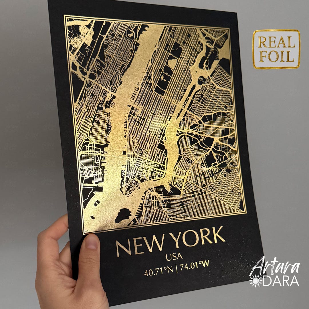 New York Gold Foil City Map Poster – Elegant NYC Wall Art (unframed) - Etsy