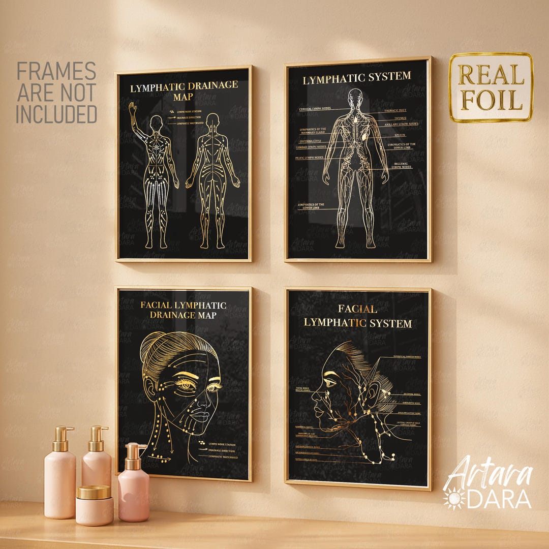 Lymphatic Drainage Wall Art Gold Foil Set of 4 Posters , Massage Clinic ...