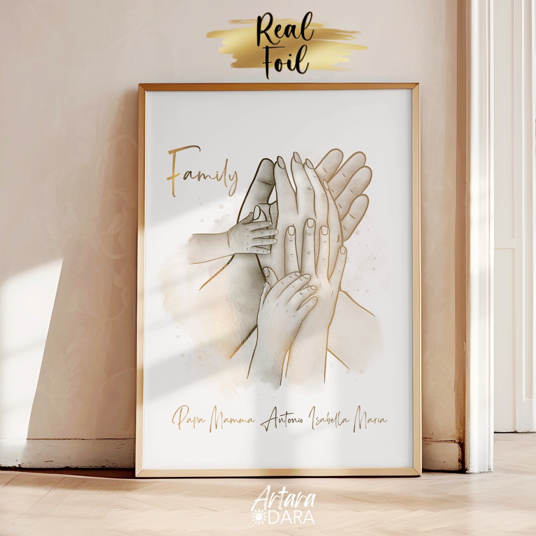 Family Hands Art, Gold Hands Print, Real Foil Print, Big Family Hands ...