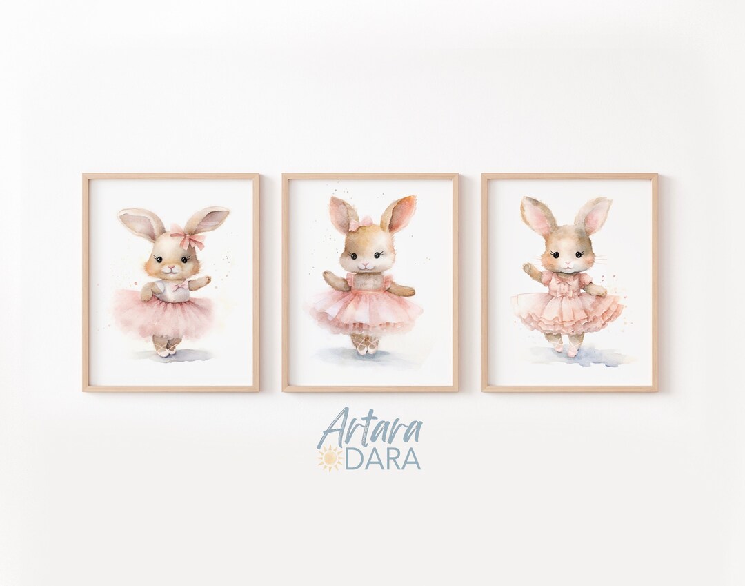 3 Bunny Ballerina Print, Dancing Rabbit Art, Nursery Ballet Art ...