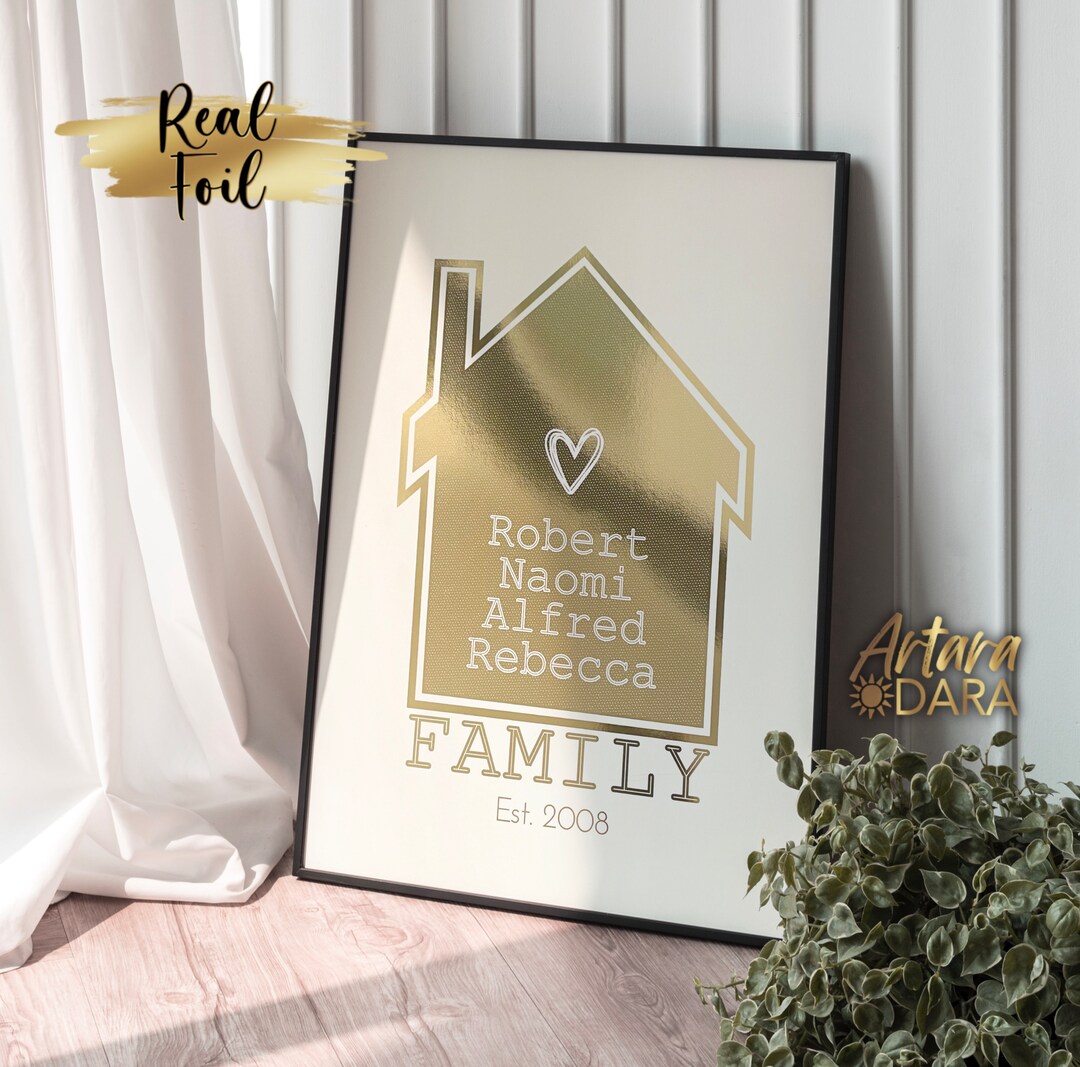 Family Name Poster, House Family Art, Real Foil Print, Custom Family ...