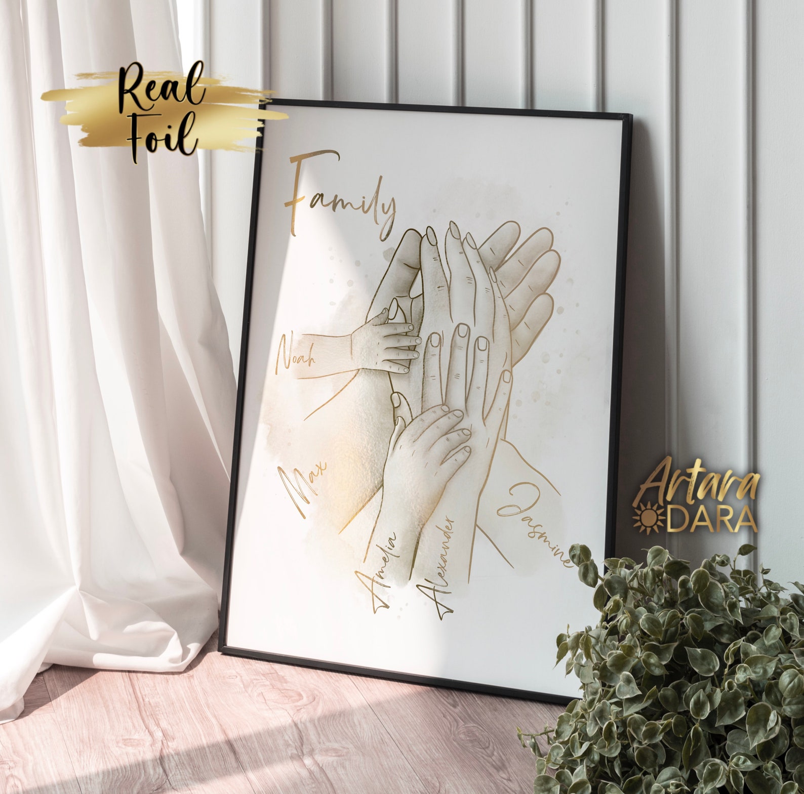 Family Hands Art, Real Foil Print, Hands Wall Art, Gold Family Hands ...