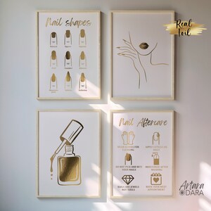 Nails Salon Decor, Nail Shapes Poster, Nail Aftercare Art, Real Foil ...