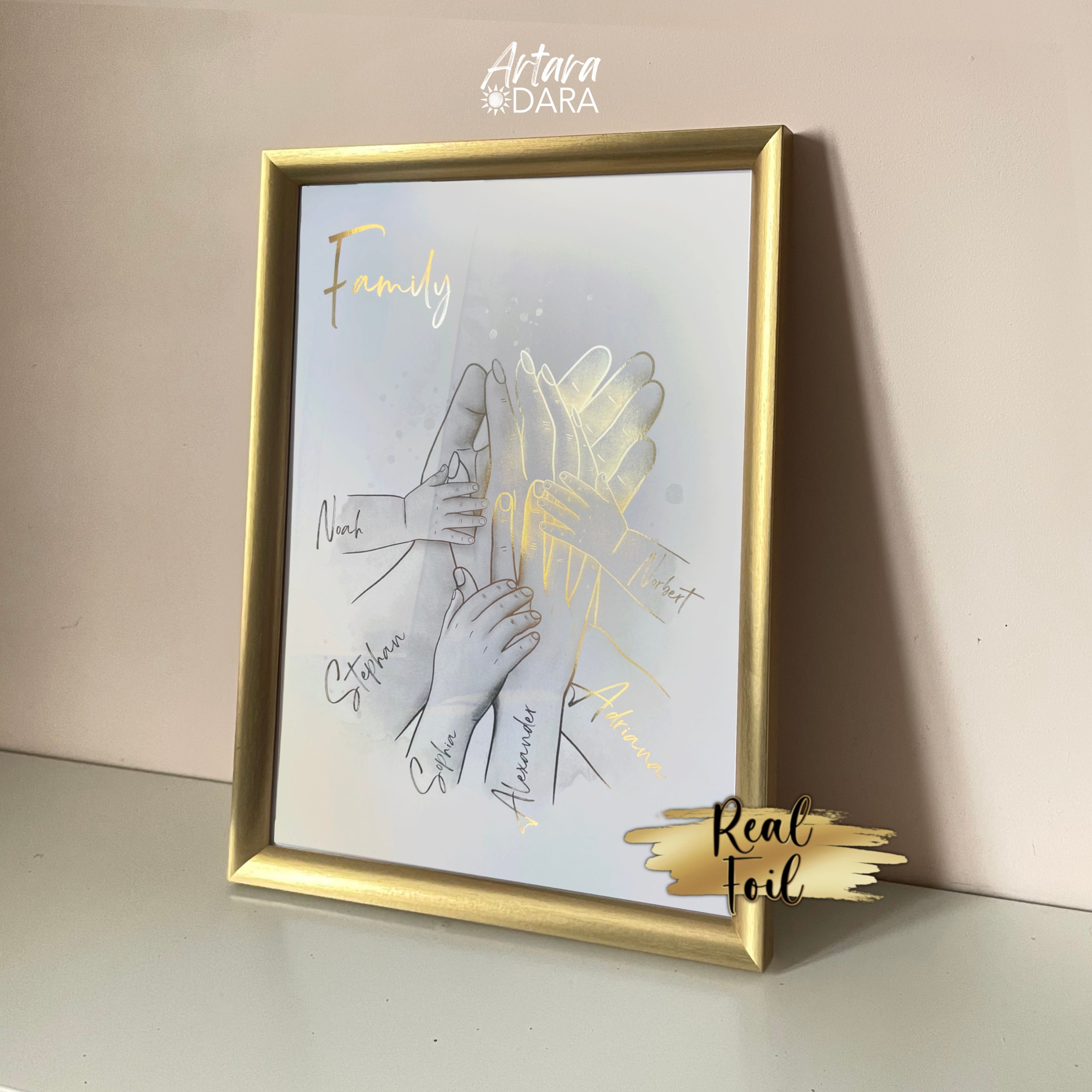 Family Hands Art, Real Foil Print, Hands Wall Art, Gold Family Hands ...