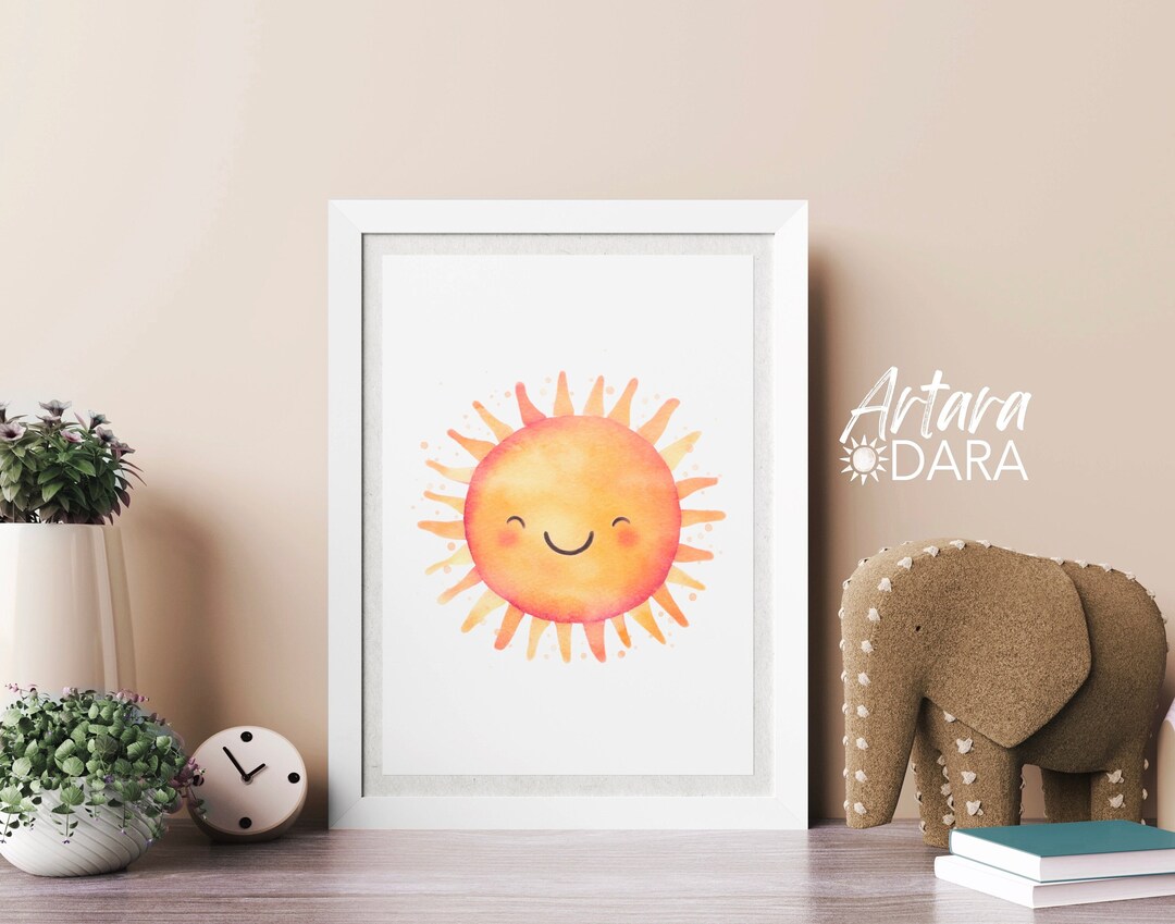 Sun Poster Smiling Sun Wall Art Kids Room Decor Sunshine - Etsy