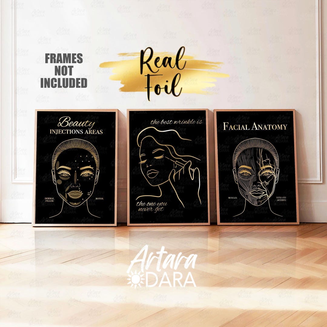 Botox Poster, Real Foil Print, Beauty Injection Art, Facial Anatomy ...