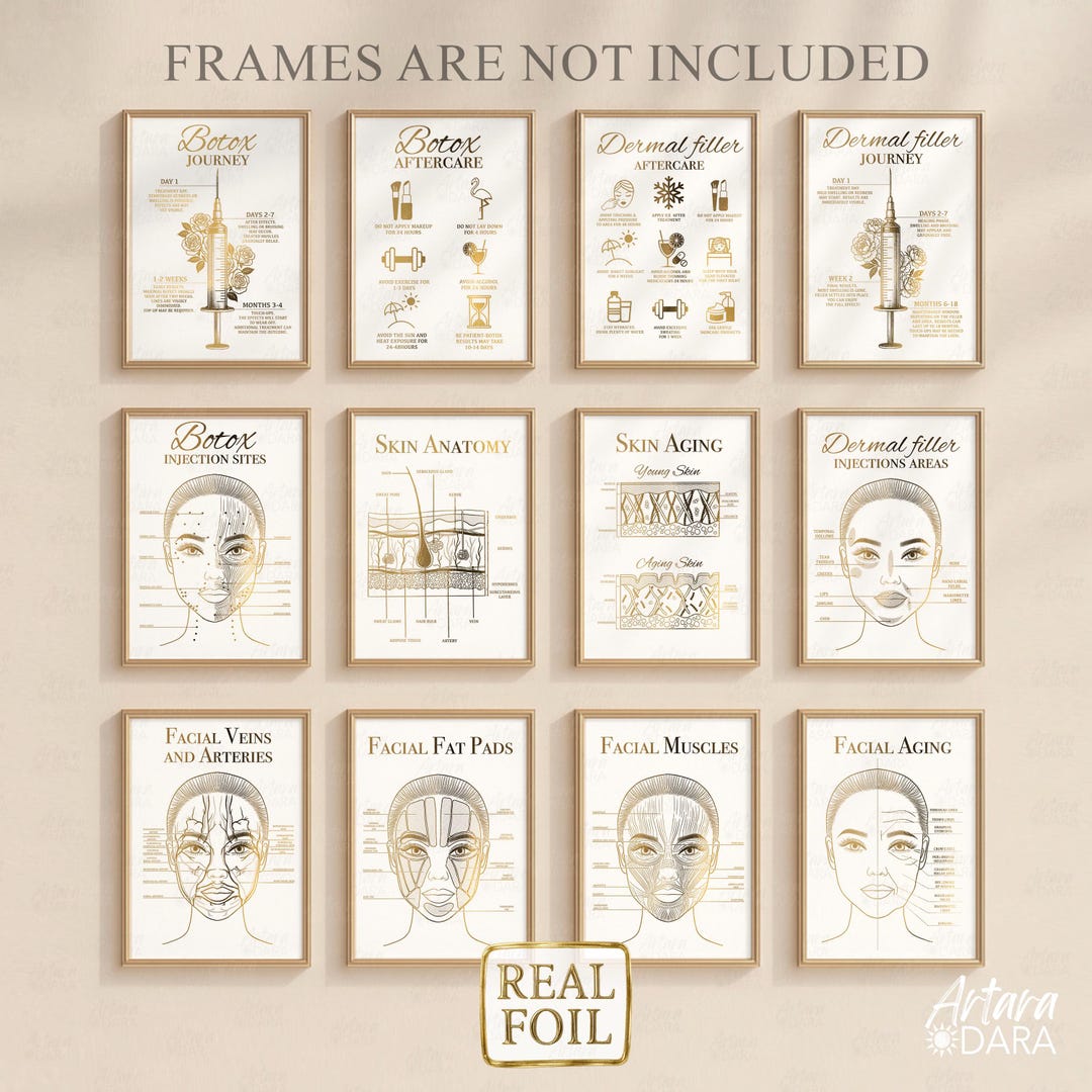 Gold Foil Botox & Facial Anatomy Posters: Beauty Clinic Decor (no ...
