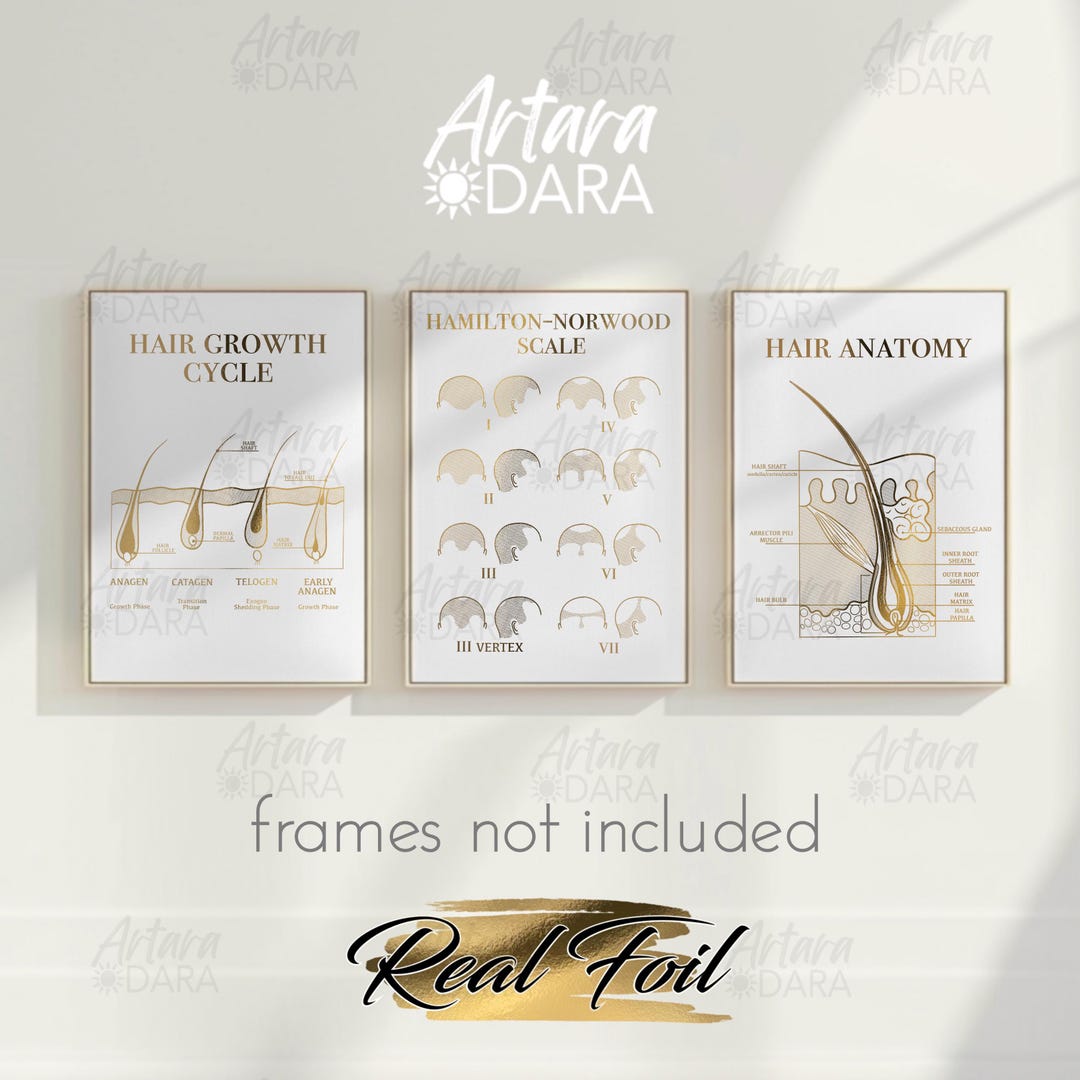 Hair Poster, Real Foil Print, Trichology Art, Hair Clinic Decor ...