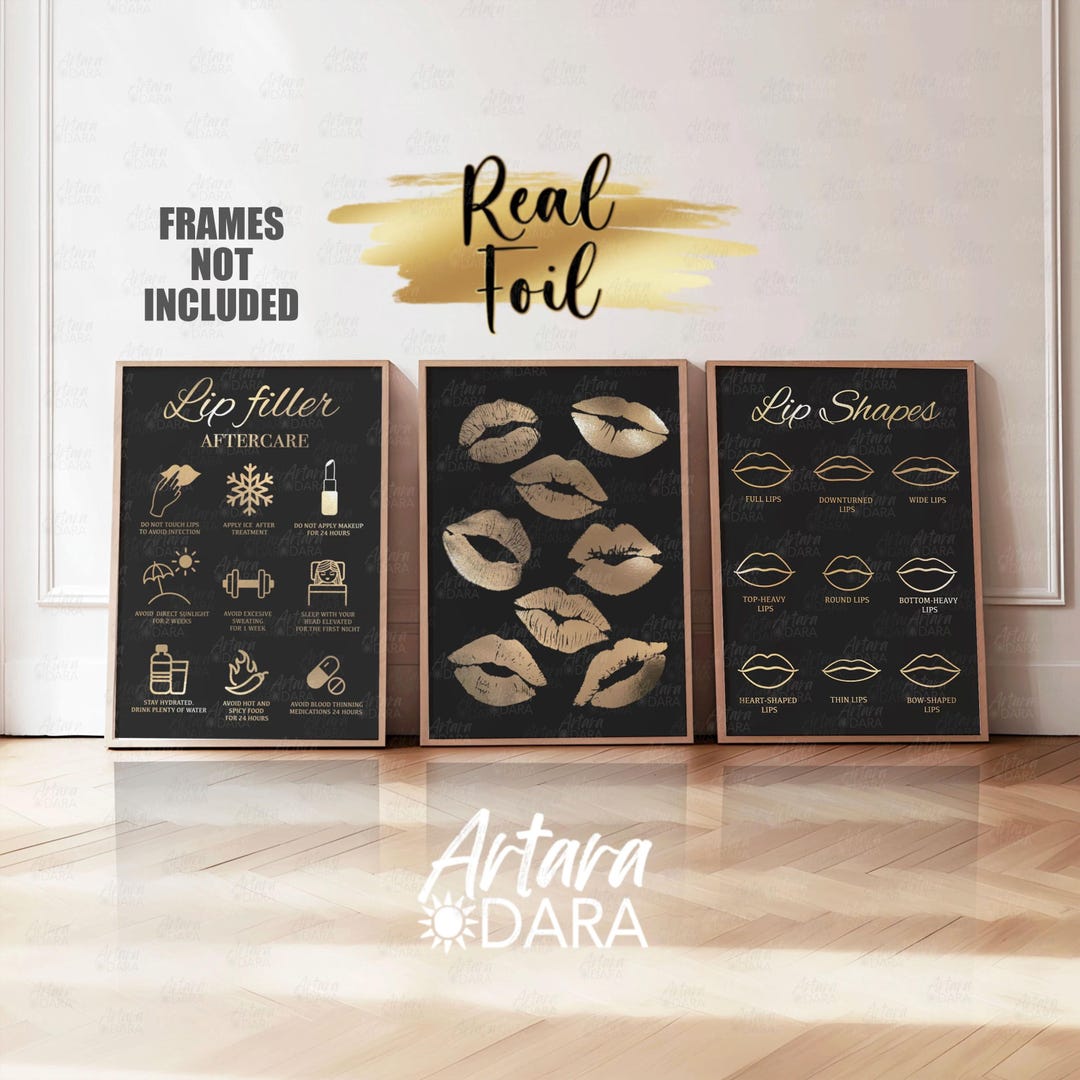 Gold Foil Lip Filler Poster Set – Lip Shapes Chart, Lip Filler ...