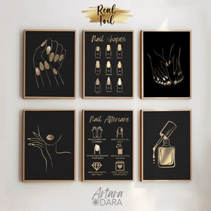 Nails Salon Decor, Real Foil Print, 6 Nails Poster, Nail Aftercare Art ...