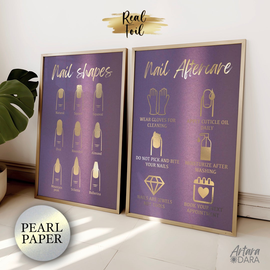 Nails Aftercare Art, Gold Foil Print, Nails Salon Decor, Nail Shape ...