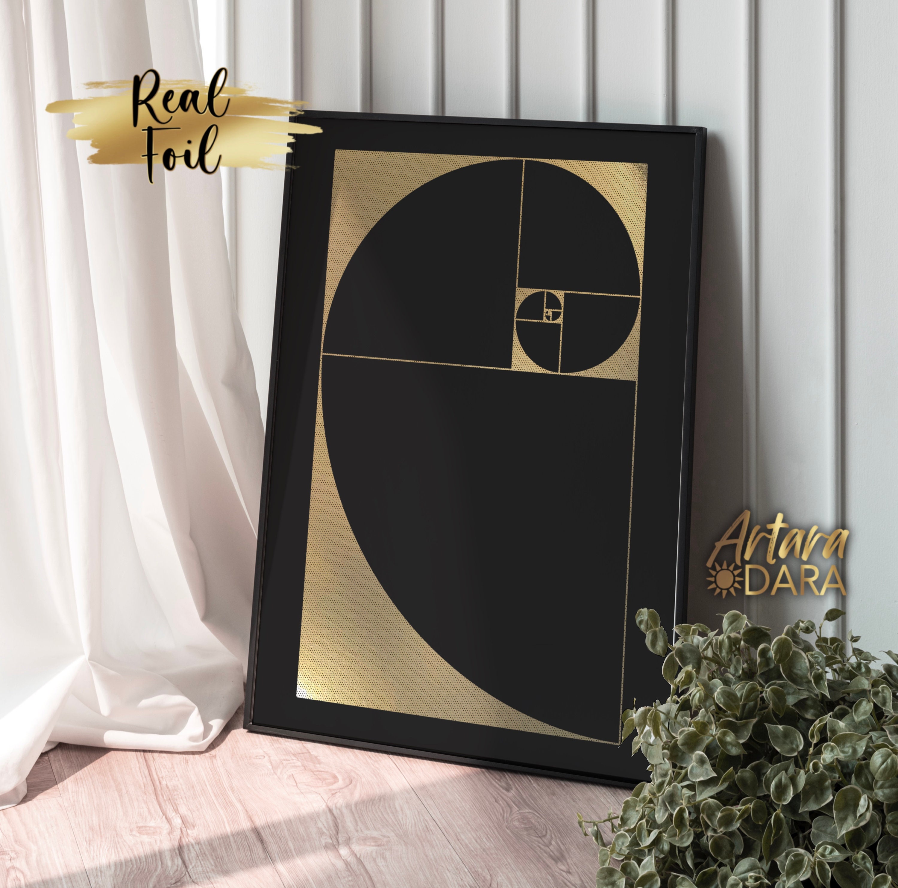 Golden Ratio Art Fibonacci Spiral Print Real Foil Art Gold - Etsy