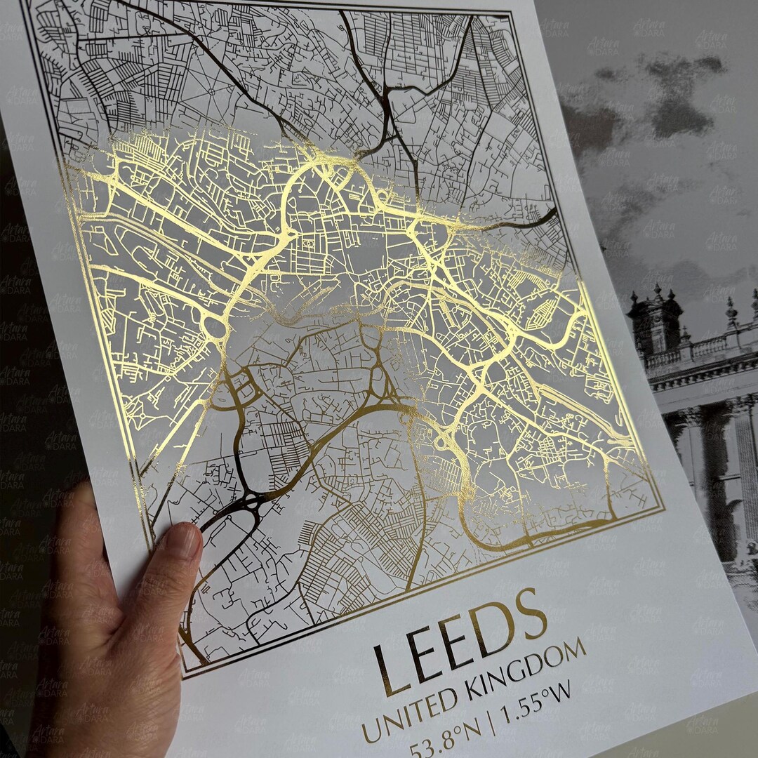 Leeds Gold Foil City Map Poster – Elegant Leeds Wall Art (unframed) - Etsy
