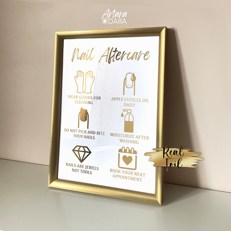 Nail Aftercare Poster, Real Foil Print, Nails Salon Decor, Manicure ...