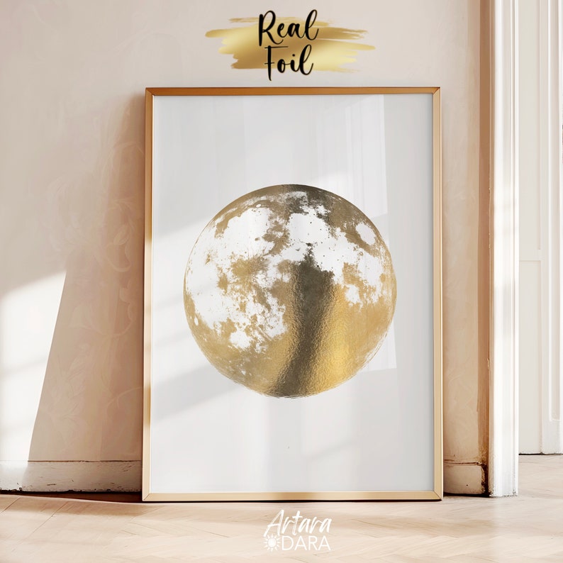Full Moon Poster, Gold Moon Art, Real Foil Print, Spiritual Wall Art ...
