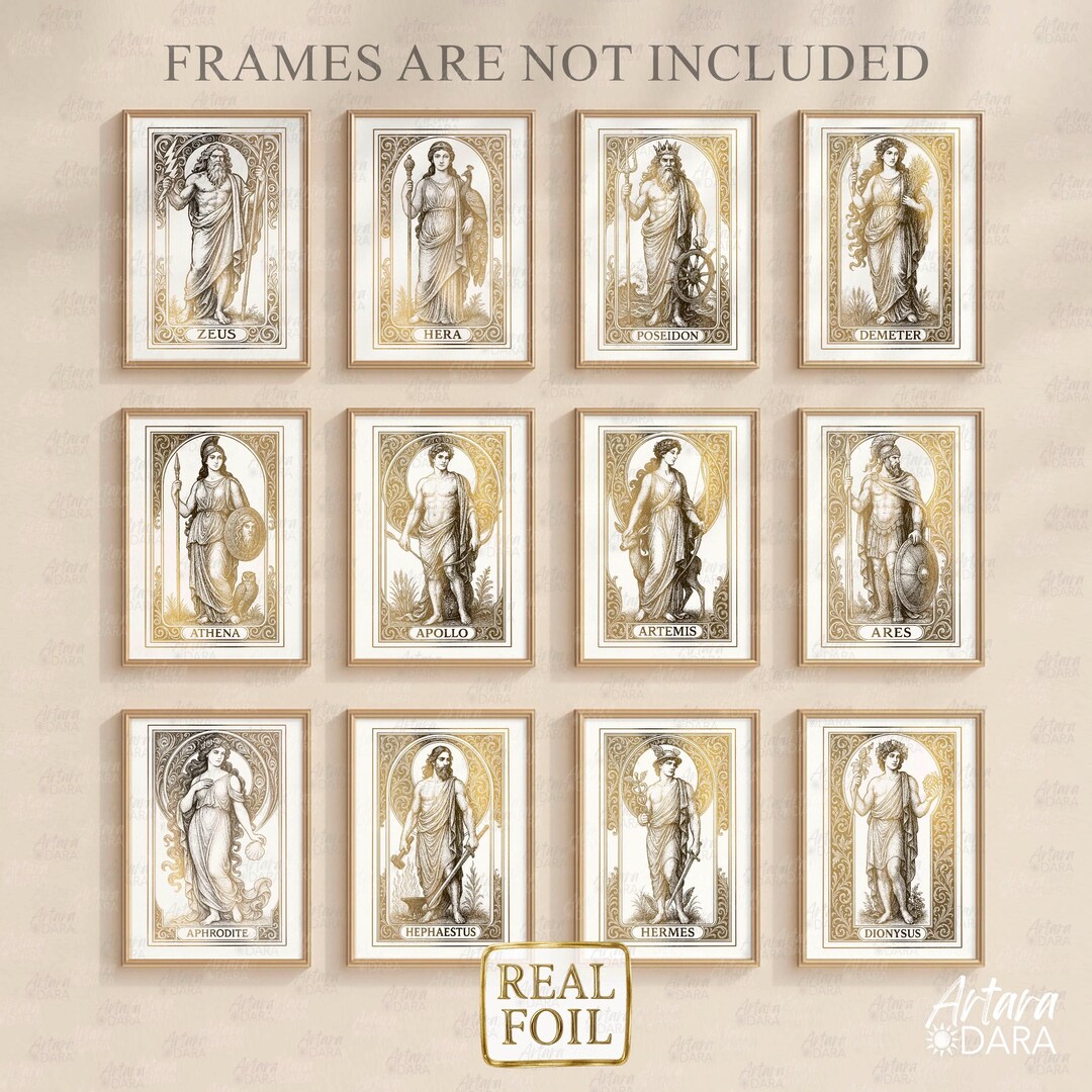 Gold Foil Greek Gods Poster Set – Olympus Mythology Wall Art (no Frames ...