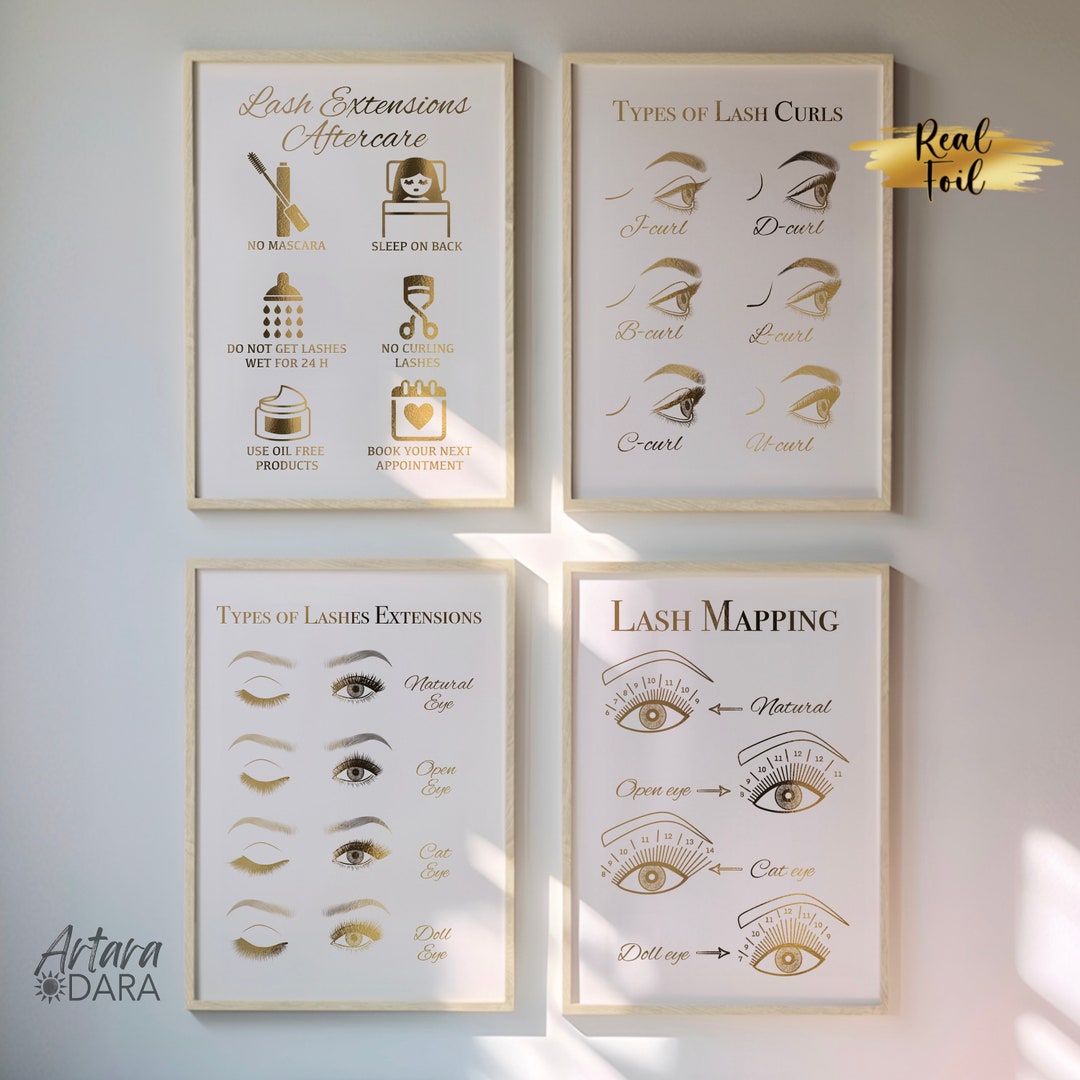 Lash Extensions Art, Gold Foil Print, Lash Aftercare, Lash Mapping ...