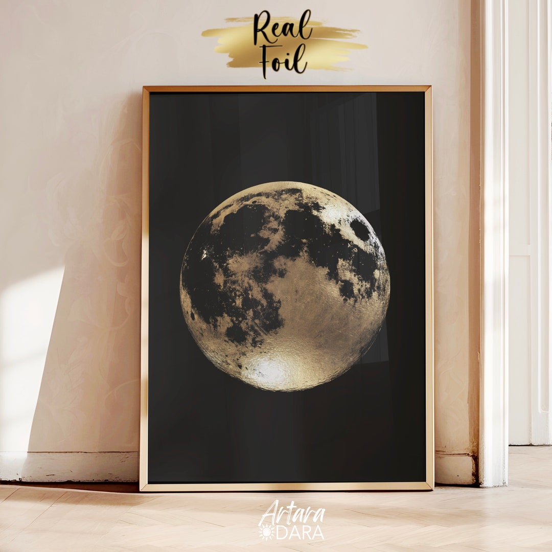 Full Moon Poster, Gold Moon Art, Real Foil Print, Spiritual Wall Art ...