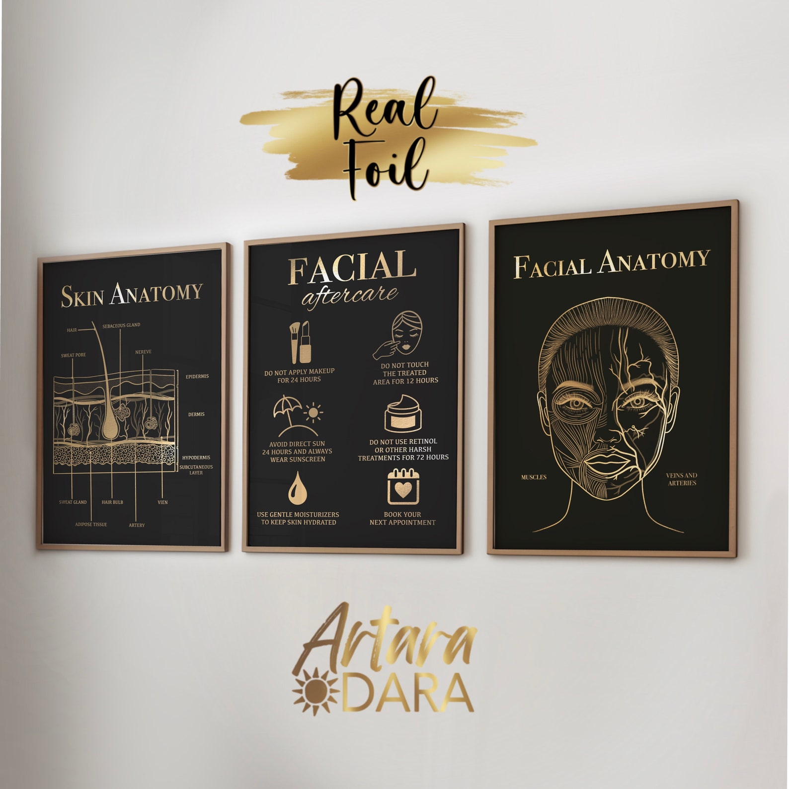 Facial Aftercare Art, Real Foil Print, Beauty Salon Decor, Skin Anatomy ...