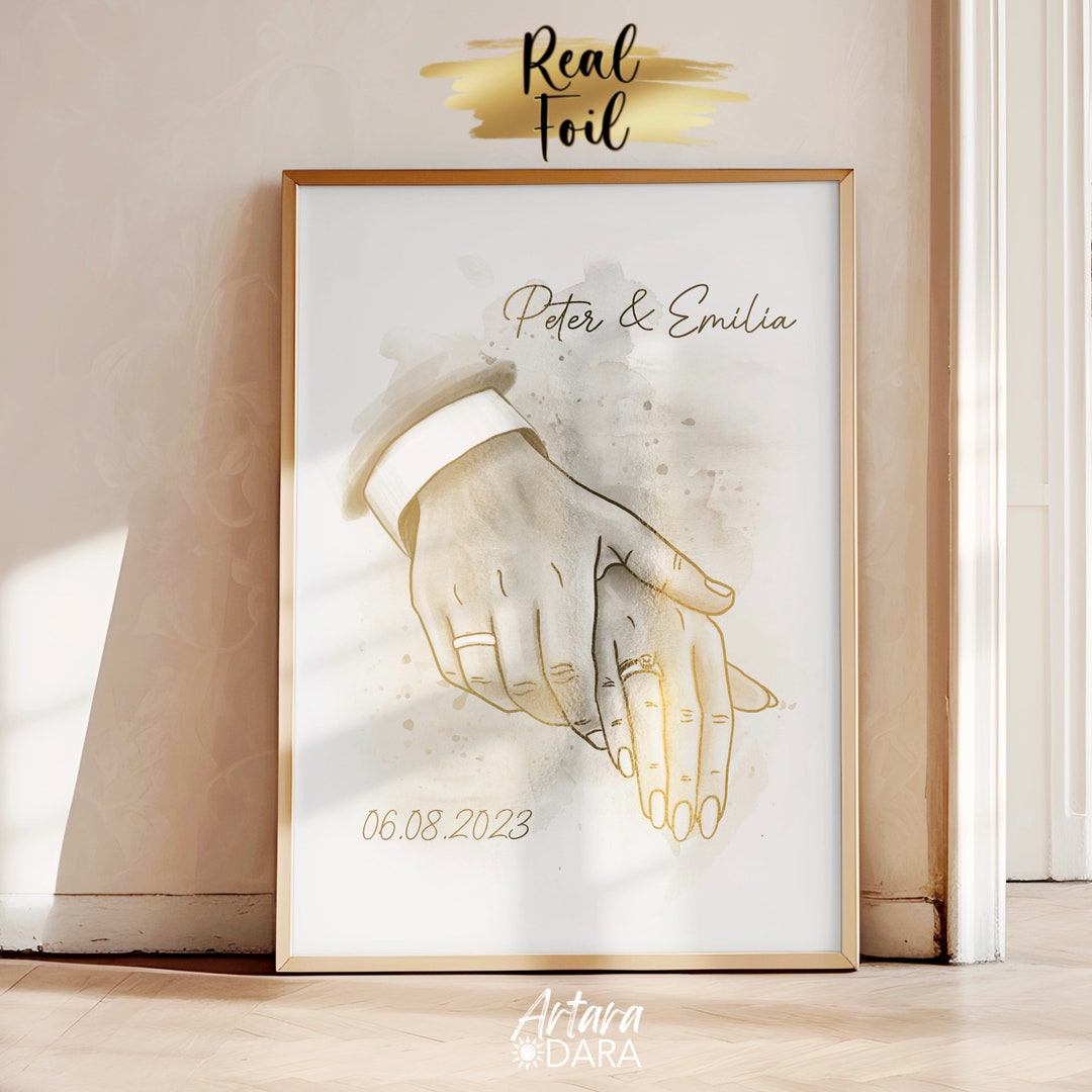 Holding Hands Poster, Real Foil Print, Wedding Hands, Bride and Groom ...