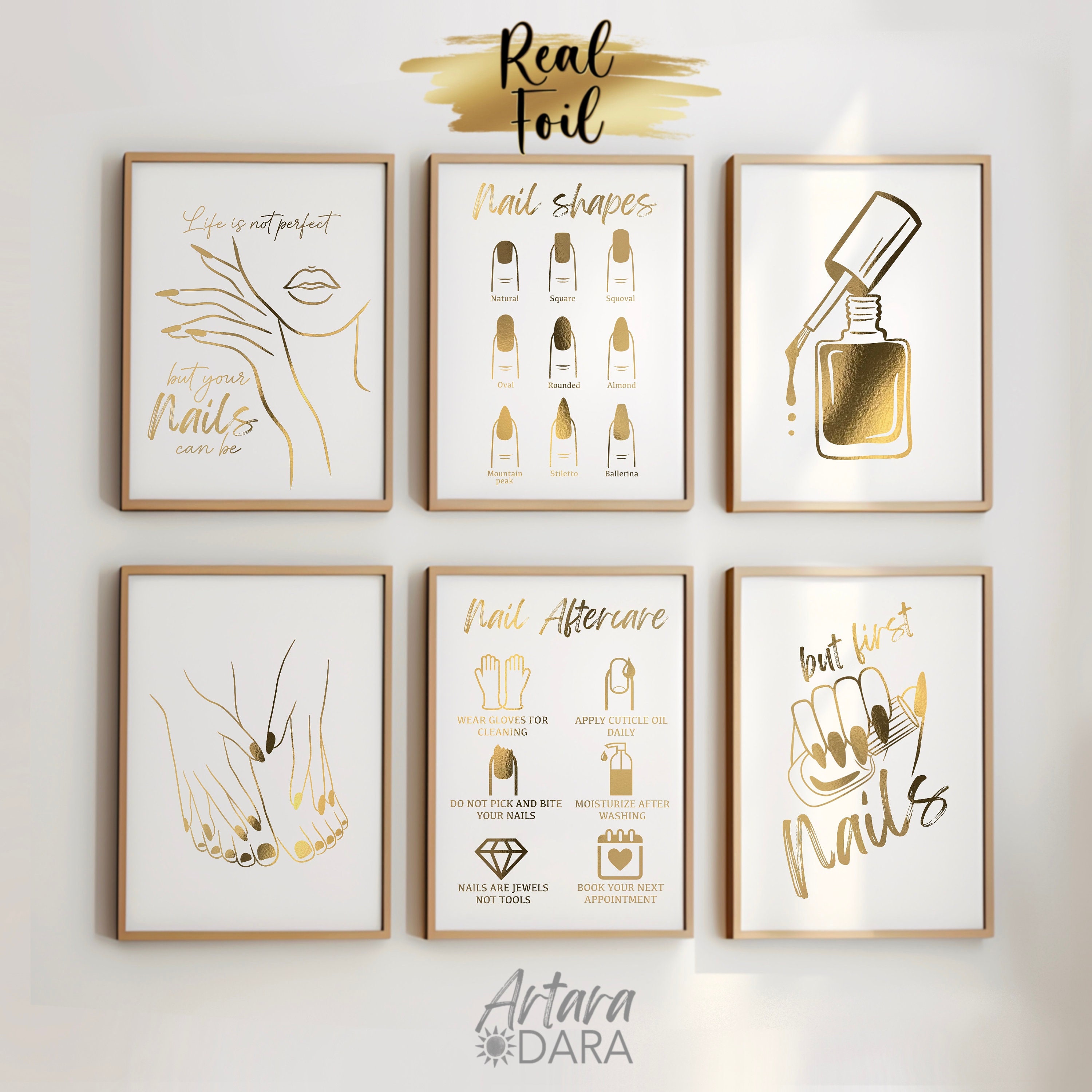 Manicure Salon Decor, Gold Foil Print, Nail Shapes Poster, Nails Wall ...