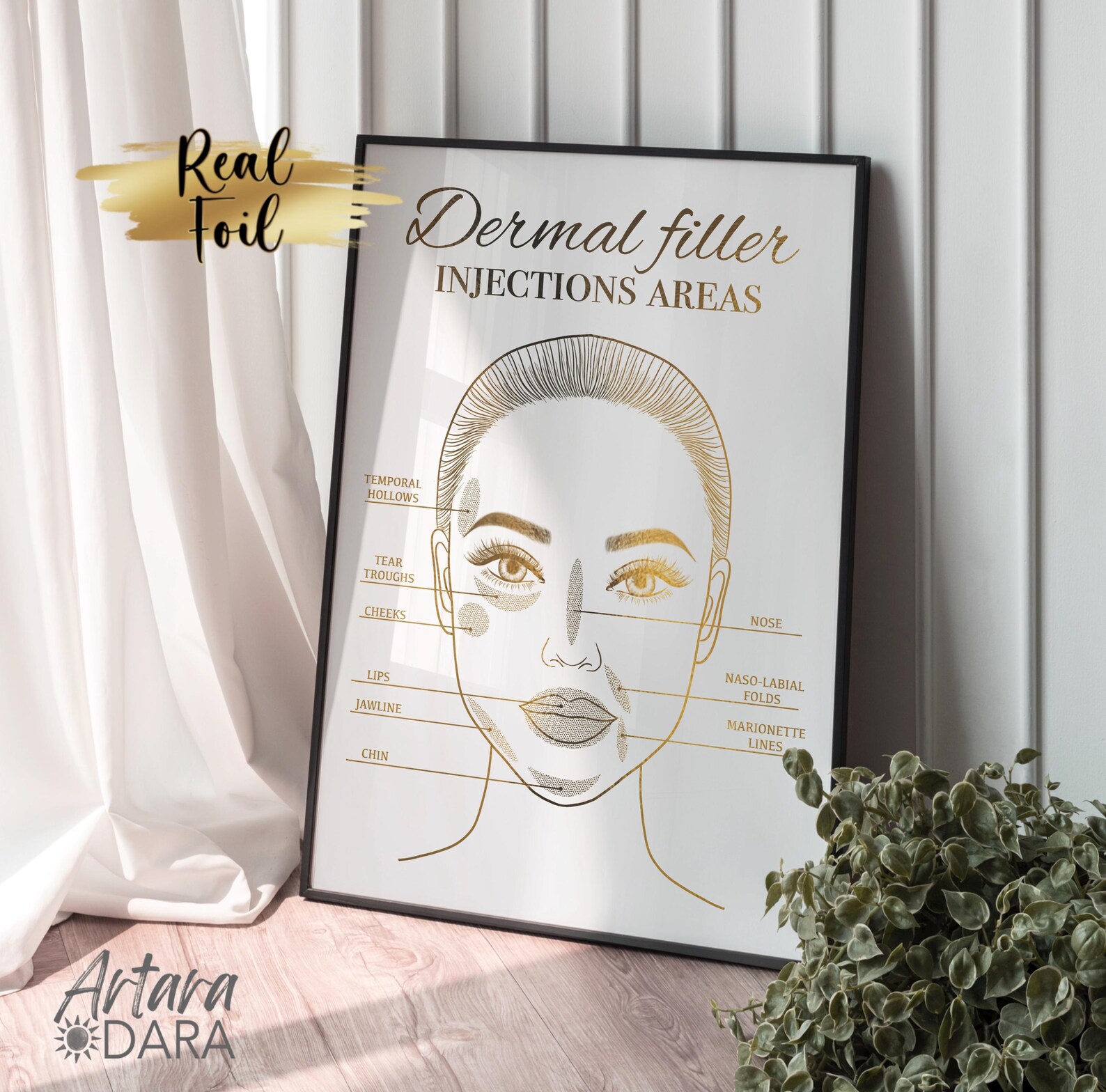 Gold Foil Botox & Facial Anatomy Posters: Beauty Clinic Decor (no ...