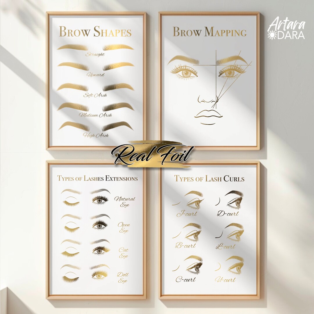 Brow Tech Poster, Lash Tech Poster, Real Foil Print, Brow Shapes Art ...