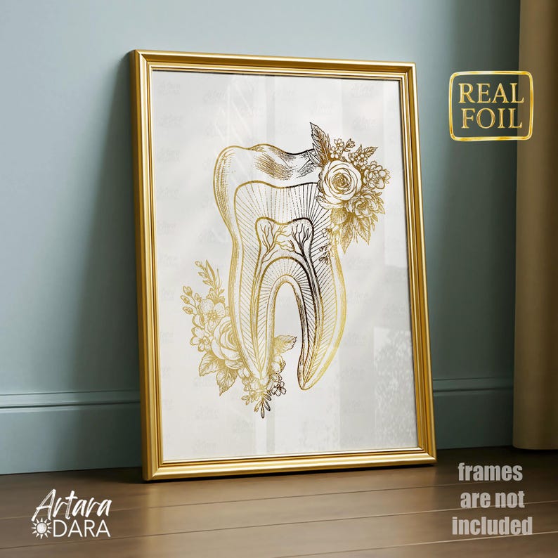 Gold Foil Dental Poster Set of 8 , Tooth Anatomy , Orthodontics Decor ...