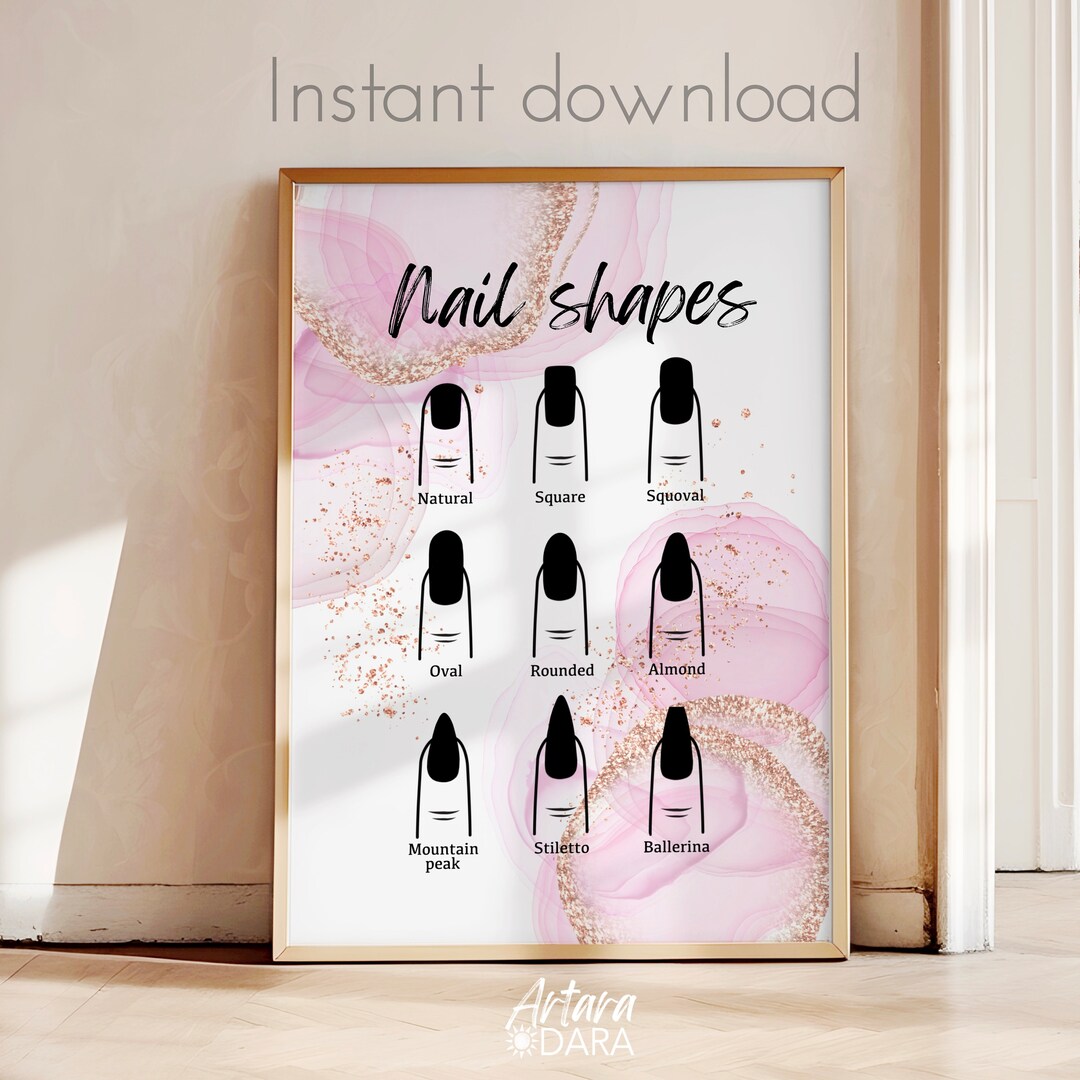 Nails Salon Decor, Nail Shapes Wall Art, Nails Studio Poster, Pink ...