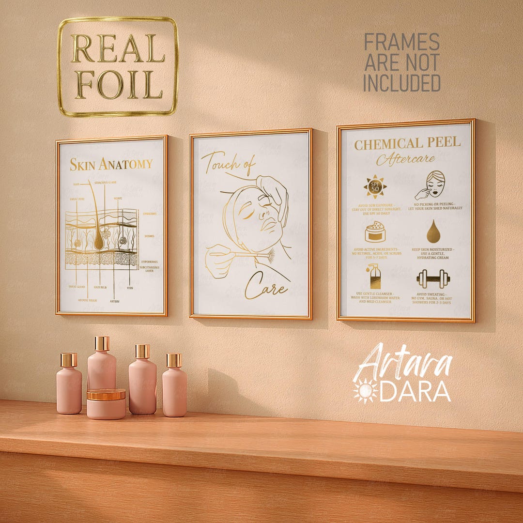 Skin Anatomy, Chemical Peel Aftercare , Gold Foil Beauty Clinic Posters ...