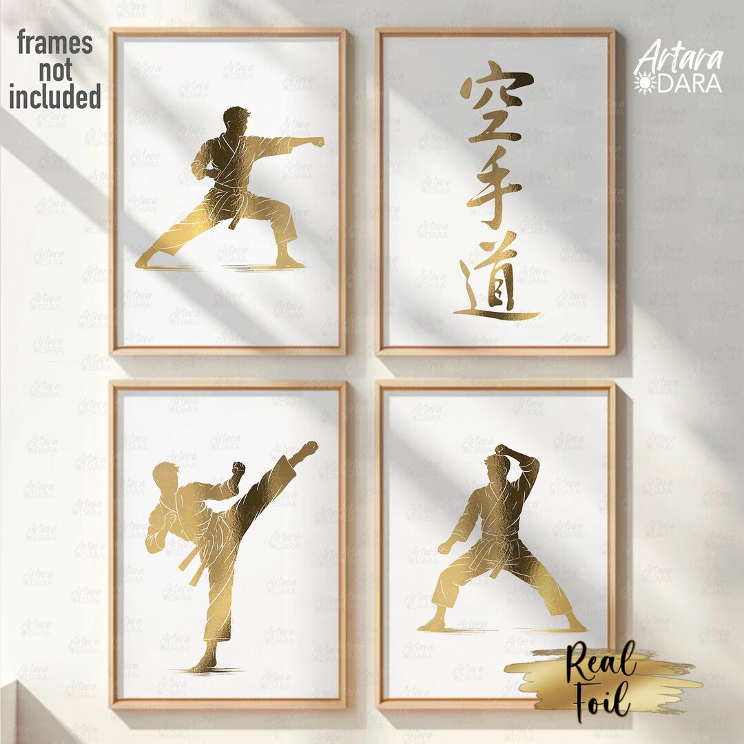 Karate Wall Art Set of 4 – Gold Foil Martial Arts Posters, Dojo Decor ...