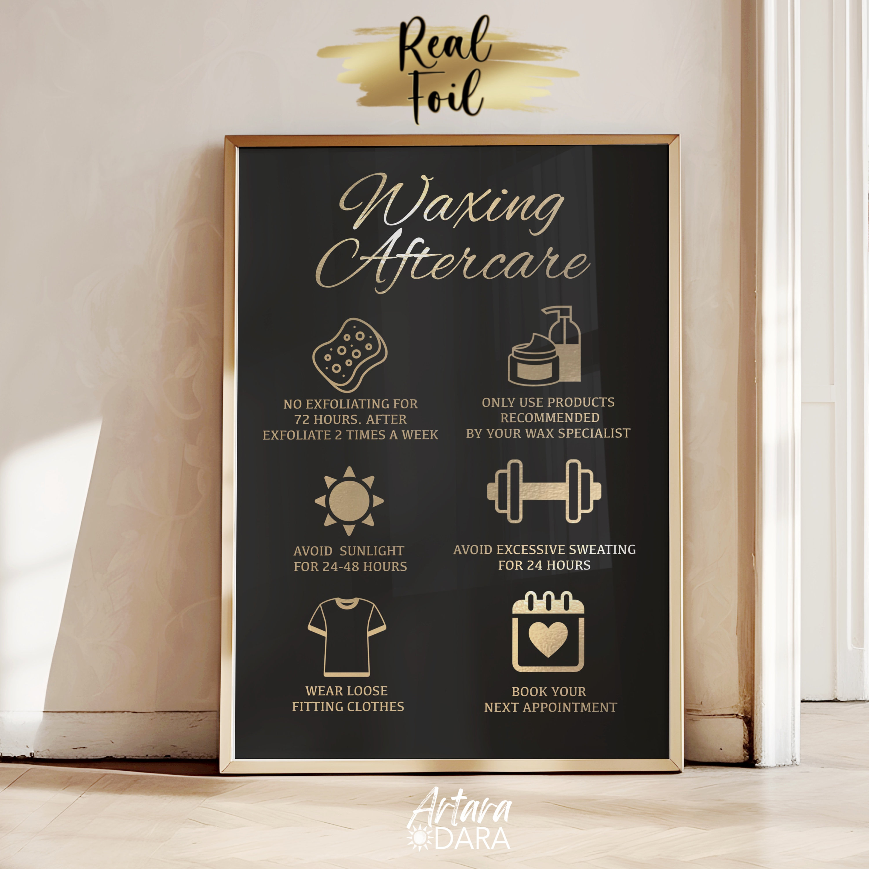 Waxing Poster, Real Foil Print, Wax Salon Decor, Waxing Aftercare ...