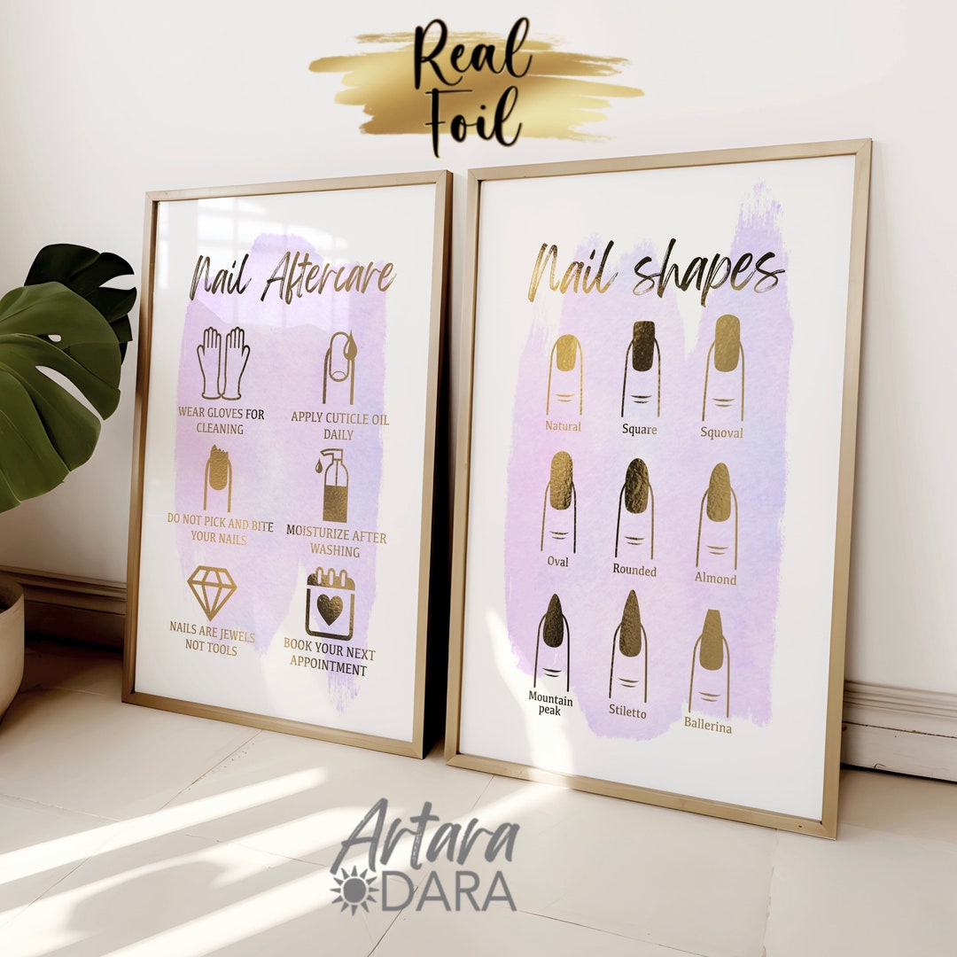 Nails Shape Poster, Nail Aftercare Sign, Nail Salon Decor, Real Foil ...