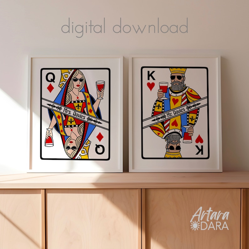 King and Queen Art, Playing Cards Poster, Couple Gift, Anniversary Gift ...