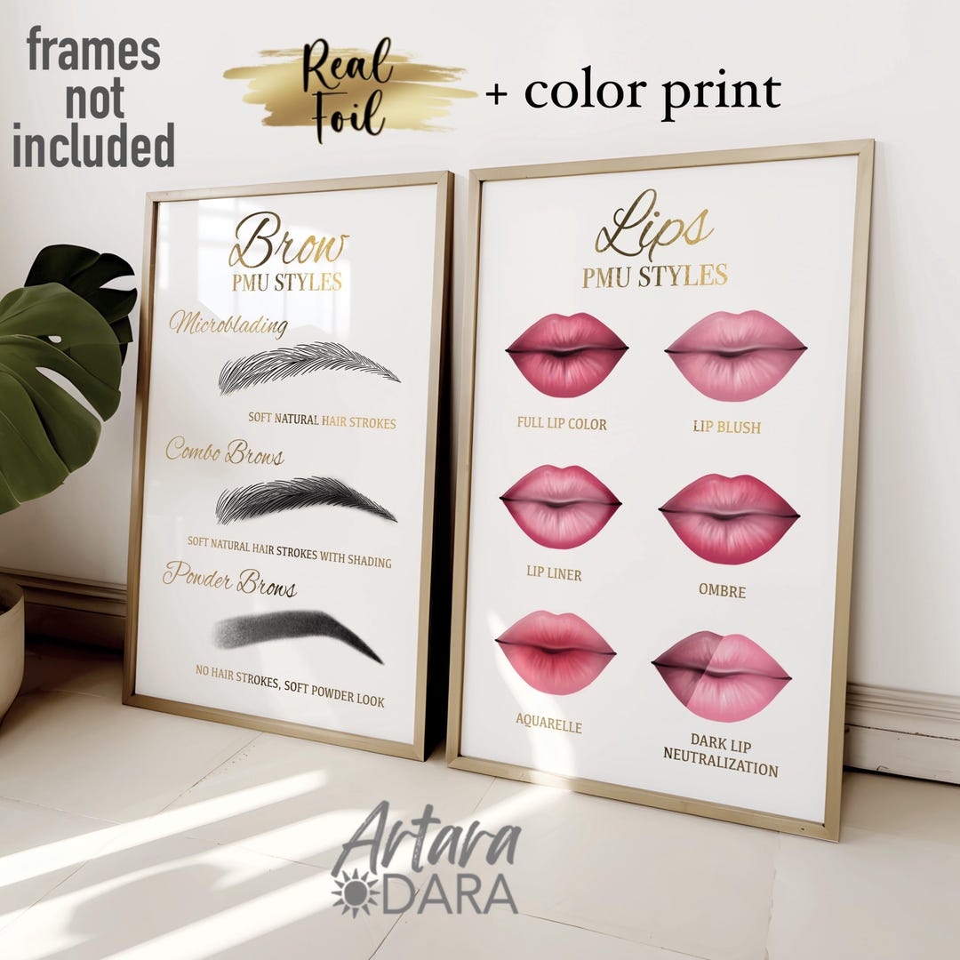 PMU Makeup Poster, Lips PMU Styles, Brow PMU Styles, Real Foil Print ...